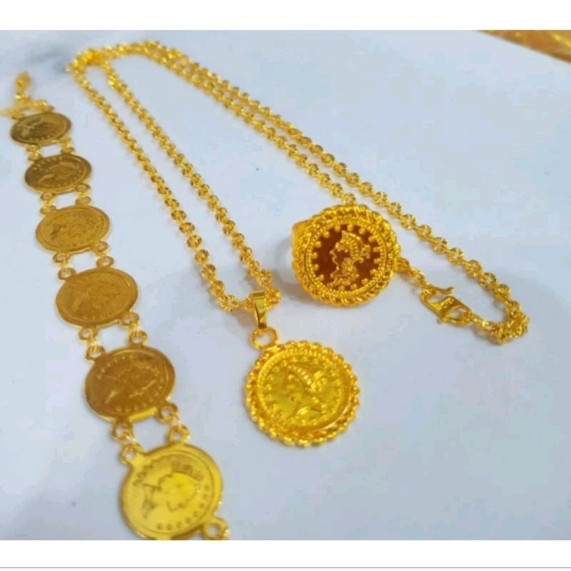 Jual Set Perhiasan Lengkap Model Koin Gold Warna Lapis Emas 24k Fhasion ...