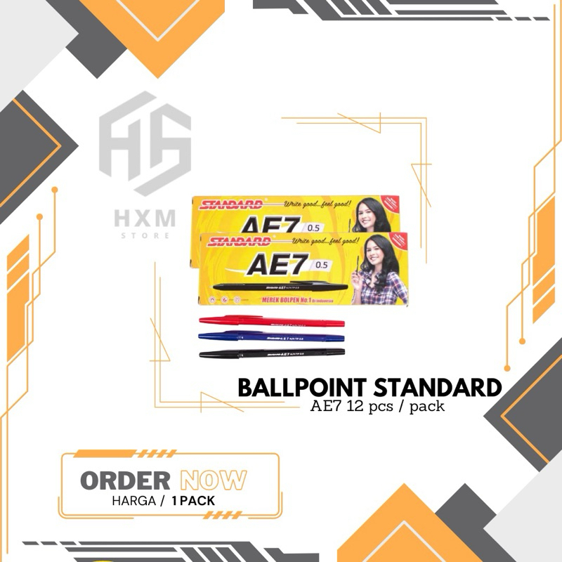 Jual Ballpoint STANDARD AE7 0.5 mm Warna [ 1 pack / 12 pcs ] | Shopee ...