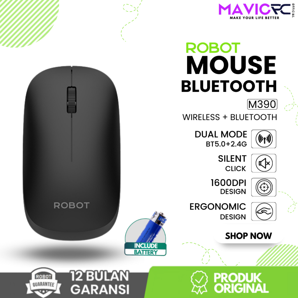 Jual ROBOT M390 Mouse Bluetooth + Wireless 2.4G Mouse Silent Click For ...