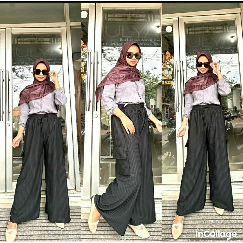 Jual kulot knit cargo // kulot knit terbaru // kulot knit saku dua ...