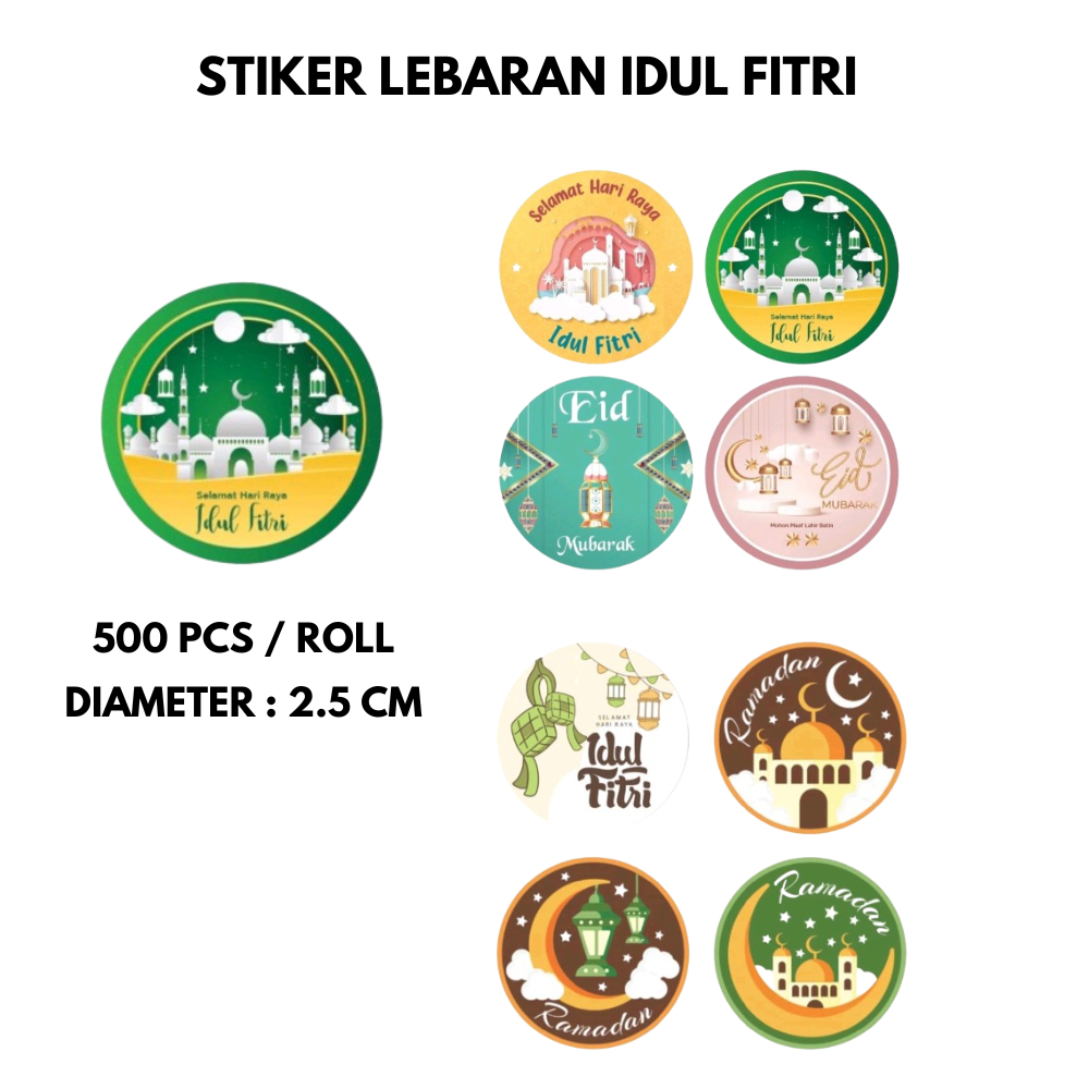 Jual 500 Pcs Stiker Roll Lebaran Selamat Hari Raya Idul Fitri l Sticker ...