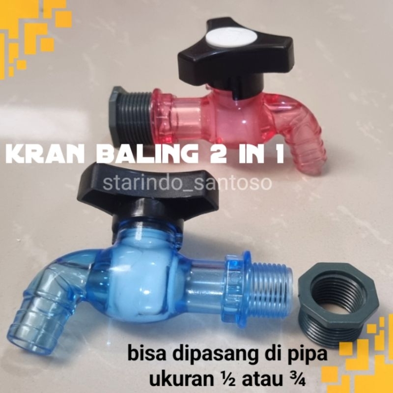 Jual Kran baling pvc plastik 2in1 drat 1/2 size 3/4 transparan bening tembok pipa toilet taman ...