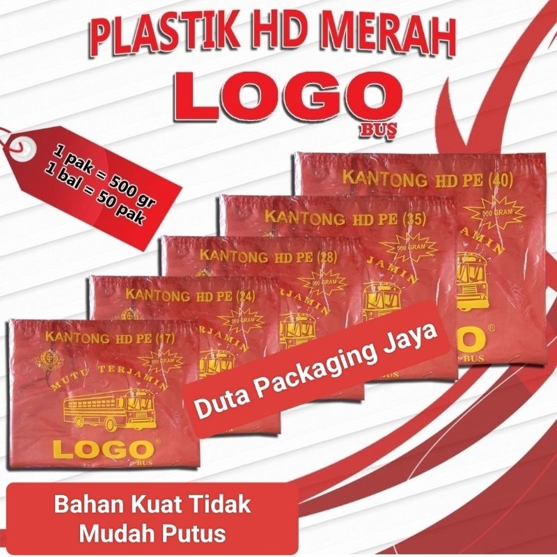 Jual Plastik HD Merah Logo Bus ukr 17, 25, 28, 35, 40 (1 Pack isi 500gr ...