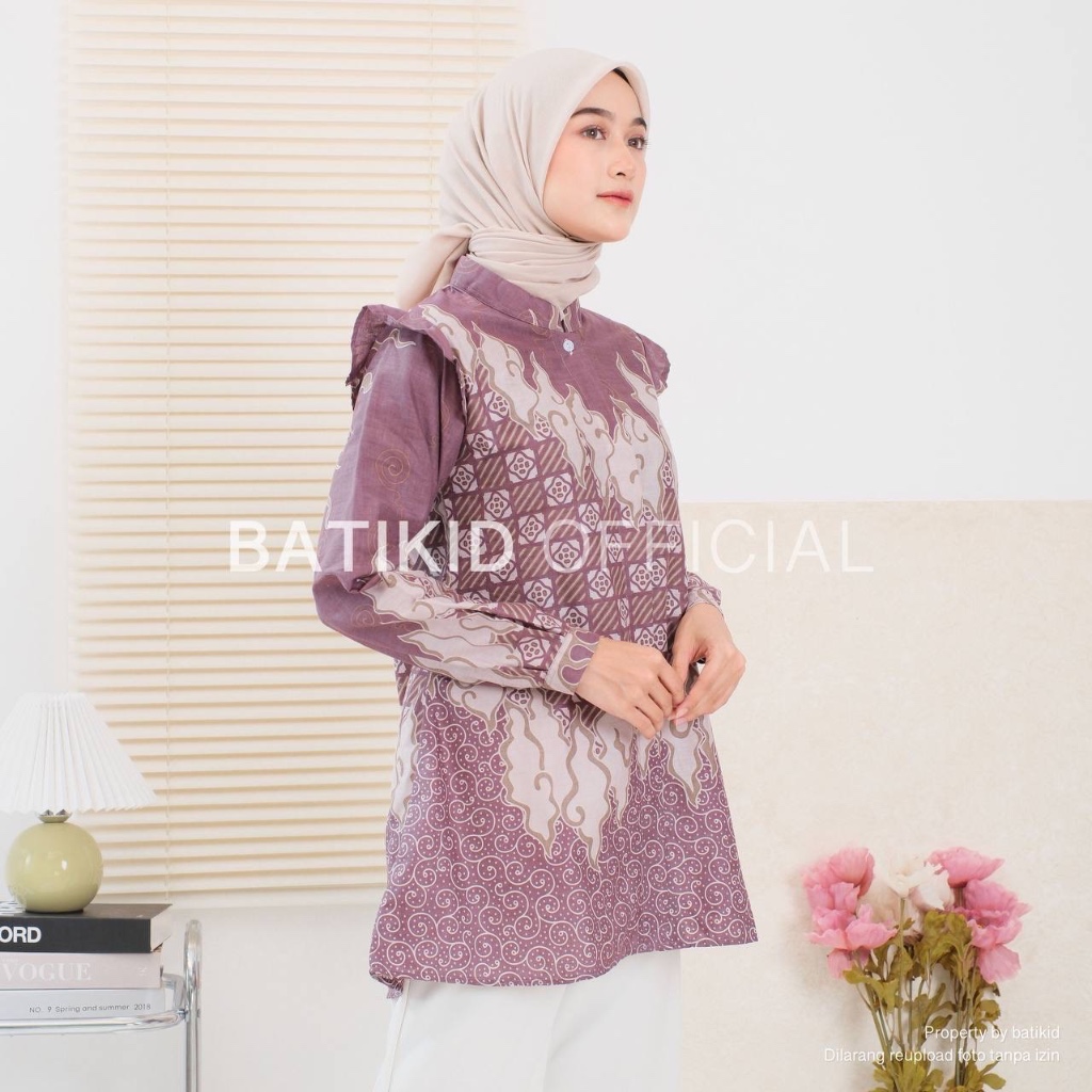 Jual Batikid — Couple Atasan Batik [BAHAN KATUN] — Seroja Mauve — Batik ...