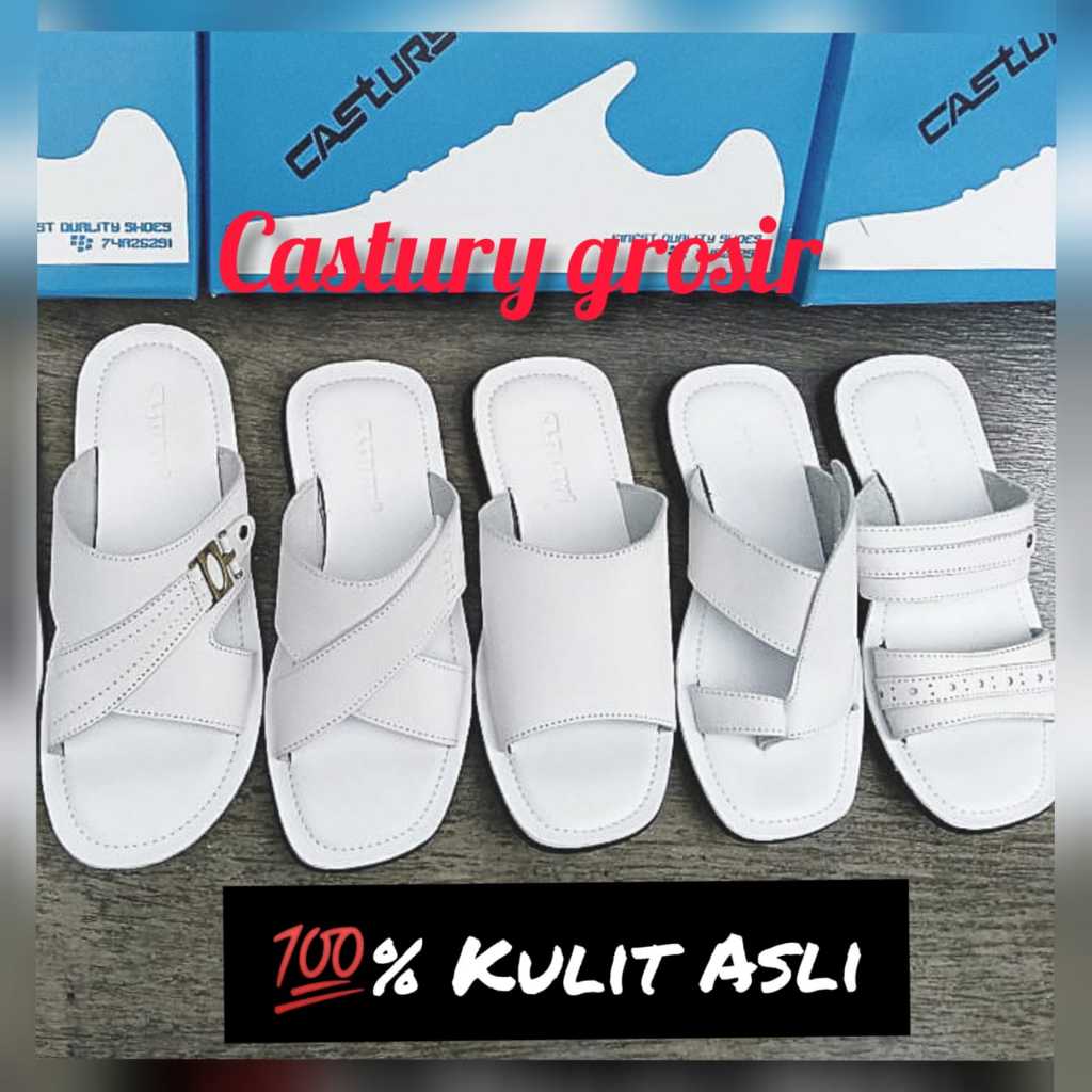 Jual Sendal/Sandal Selop kulit Cowo/Pria/laki laki Putih Kulit Sapi ...