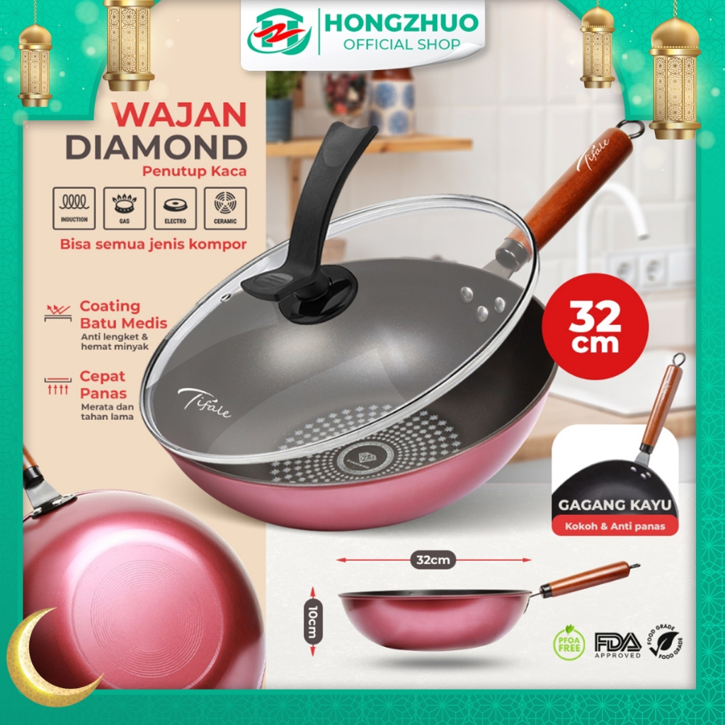 Jual Tifale by Hongzhuo Wajan Penggorengan Anti Lengket Batu Medis Ukuran 32 CM Diamond Wok Pan ...