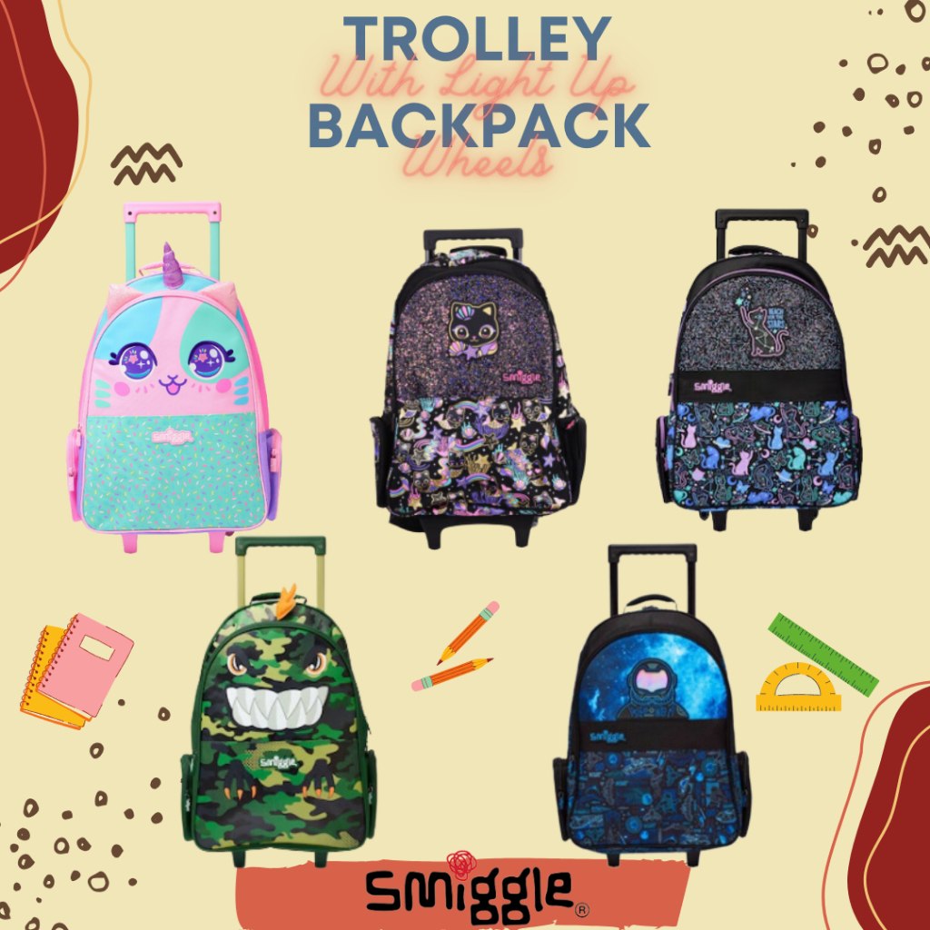 Jual Smiggle Bag Backpack Trolley Light wheel /troli dengan roda lampu ...