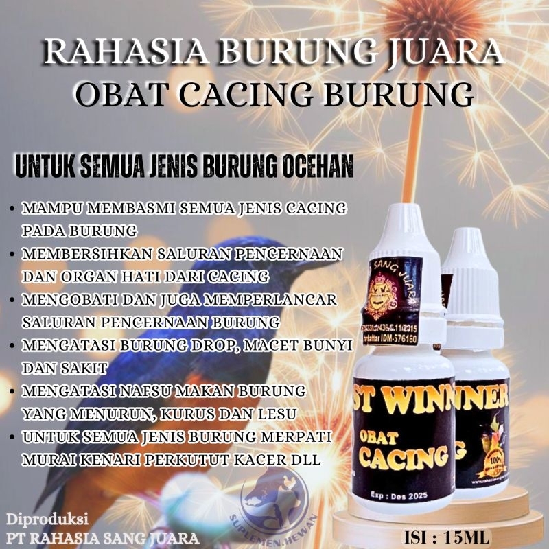 Jual OBAT CACING BURUNG BEST WINNER UNTUK SEMUA JENIS BURUNG 15ML ...