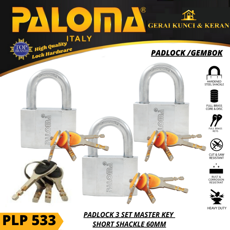 Jual Gembok PALOMA PLP 533 P-500 60mm 3 SET Short CH PAKET GEMBOK ...