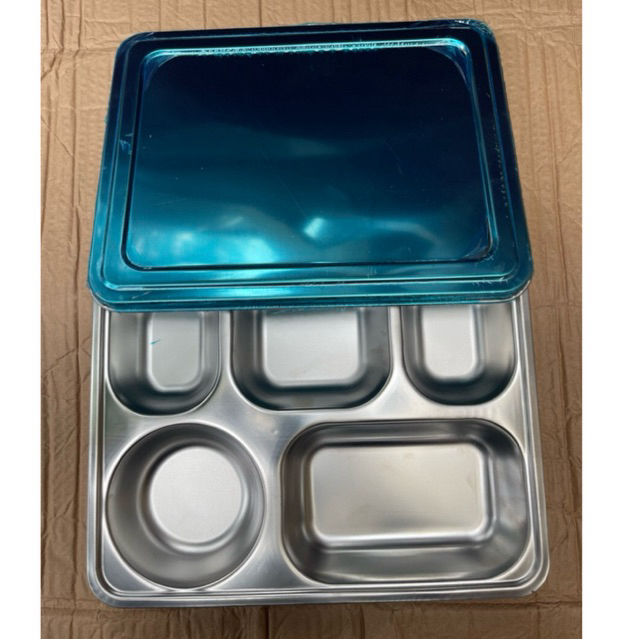 Jual piring makan stainless sekat 5 + tutup stainless TEBAL / lunch box ...