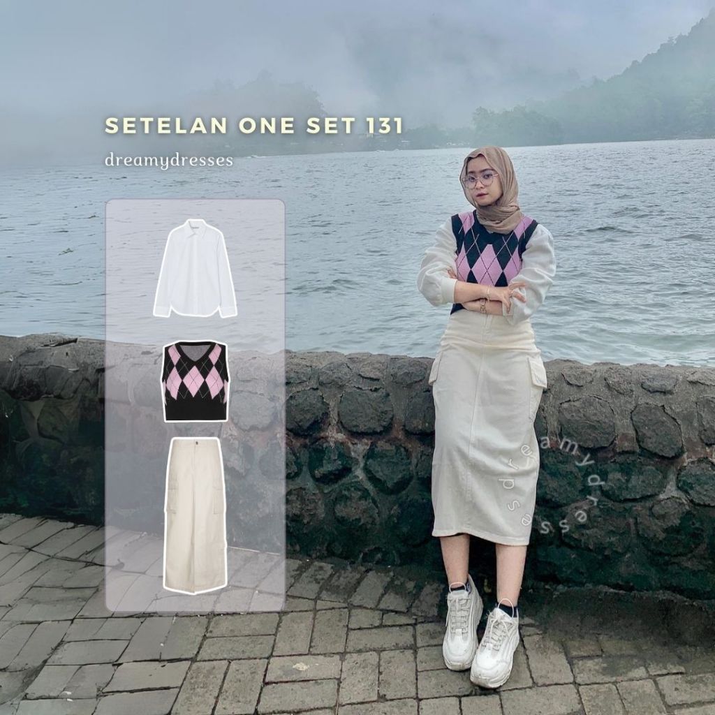 Jual Set 131 - OOTD Setelan 3in1 One Set Korean Style (Rok Cargo+Vest+Kemeja) Set Korean Style ...