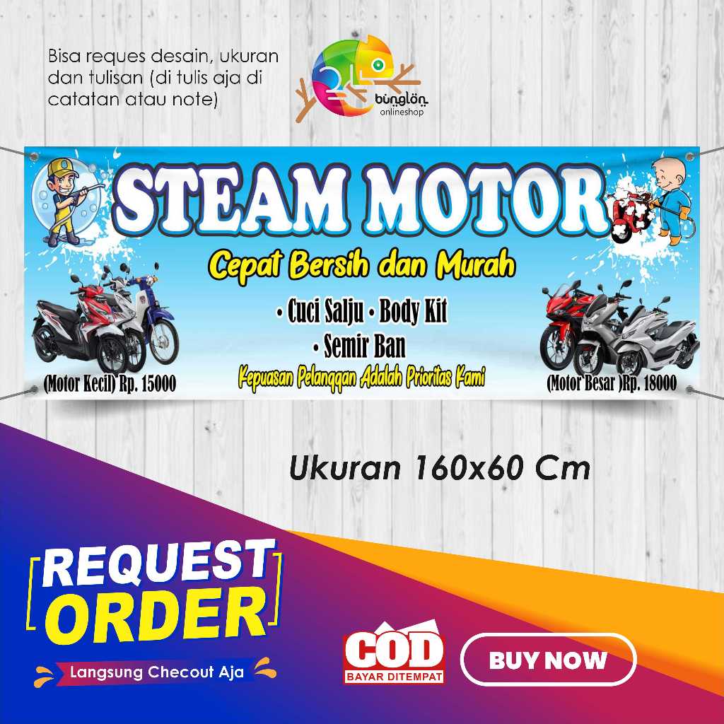 Jual Spanduk Banner 160x60 Steam Motor Biru Custom Desain | Shopee ...