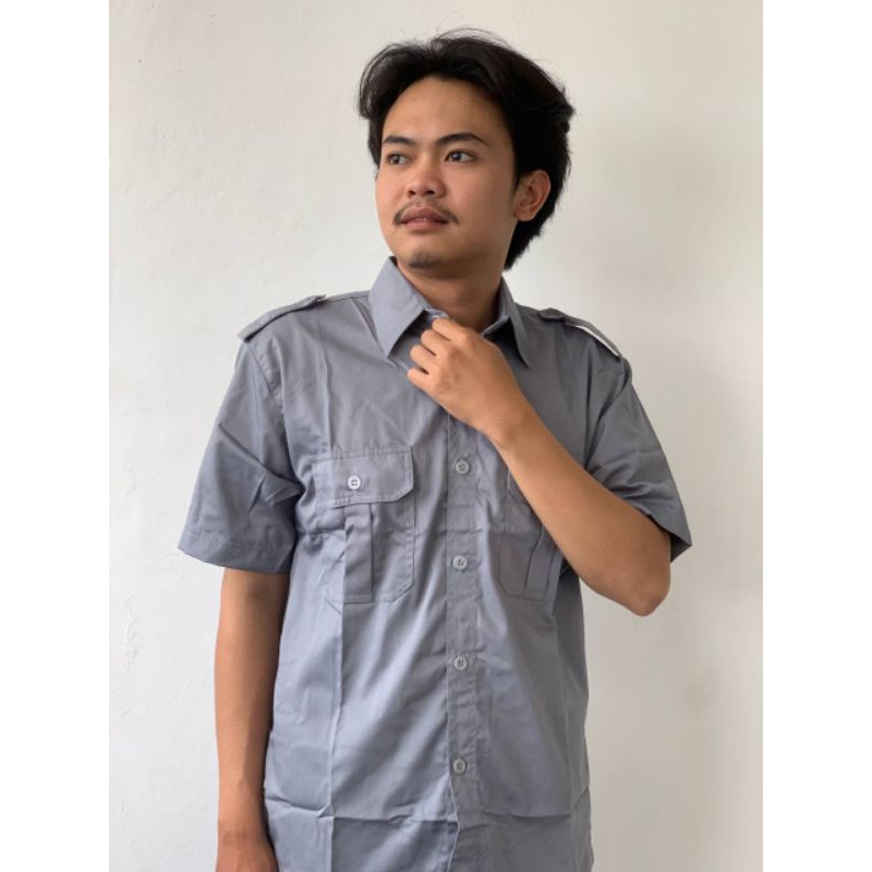 Jual Baju Kemeja Abu-abu PDL Lengan Pendek Abu-abu Seragam Kerja Baju ...