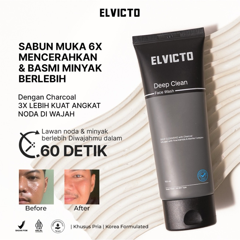 Jual ELVICTO FACIAL WASH / DEEP BRIGHT DEEP CLEAN FACE WASH 100ML BPOM SABUN WAJAH PRIA | Shopee ...