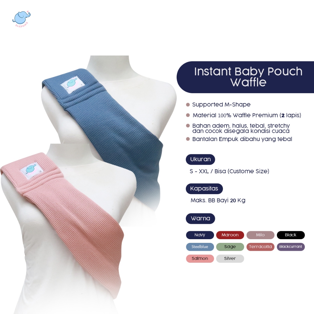Jual Elephas Instan baby pouch waffle Basic Series - Gendongan Bayi Gendongan Instan Premium ...