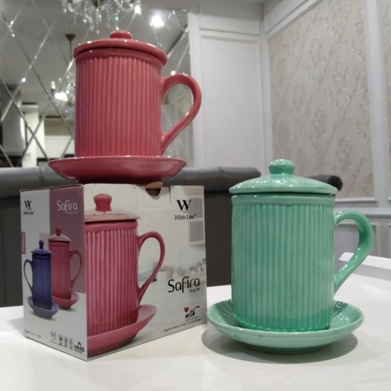 Jual Mug Keramik Tutup Safira Set | Mug, Tatakan dan Tutup | Shopee ...