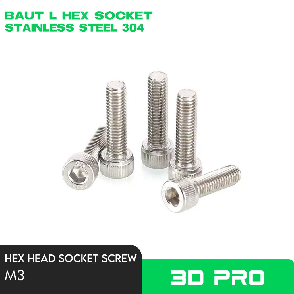Jual Baut L M3 (6-50mm) Hex Head Socket Screw Stainless Steel SS 304 6mm 8mm 10mm 12mm 16mm 20mm ...