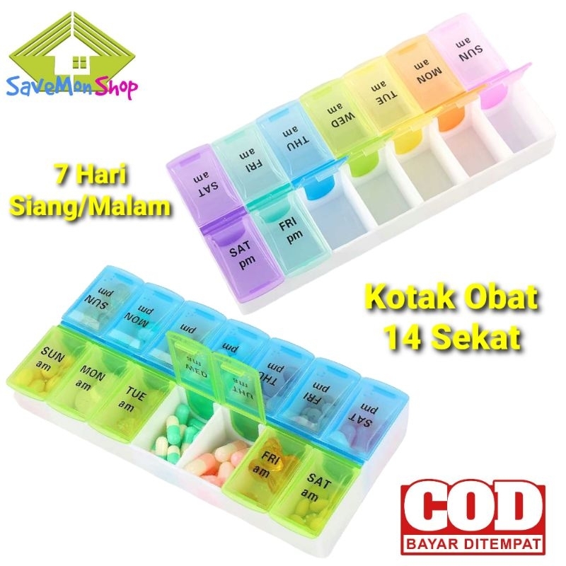 Jual Kotak Obat Harian Sekat 14 Siang Malam 7 Hari / Pil Box Tempat ...