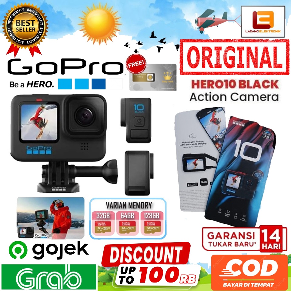 Jual GoPro Hero 10 Black Edition 23.6MP HyperSmooth 5.3K 60fps X Bonus ...