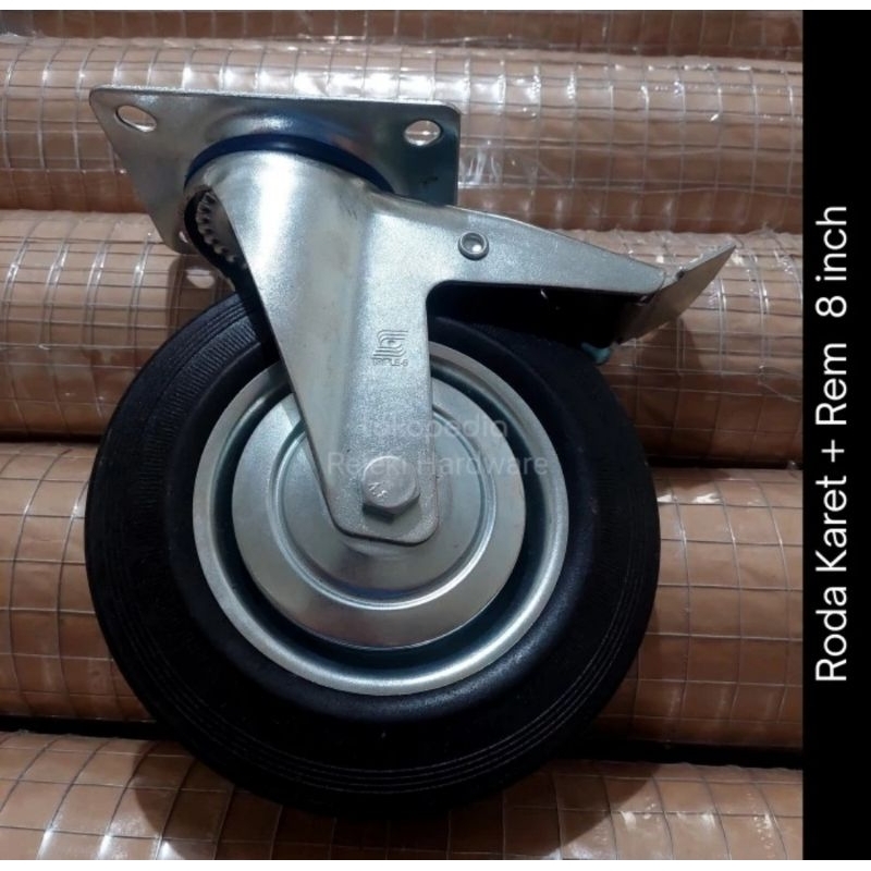 Jual Roda Karet Hitam HIDUP REM 8 inch Roda Brake Trolley Gerobak 8 ...
