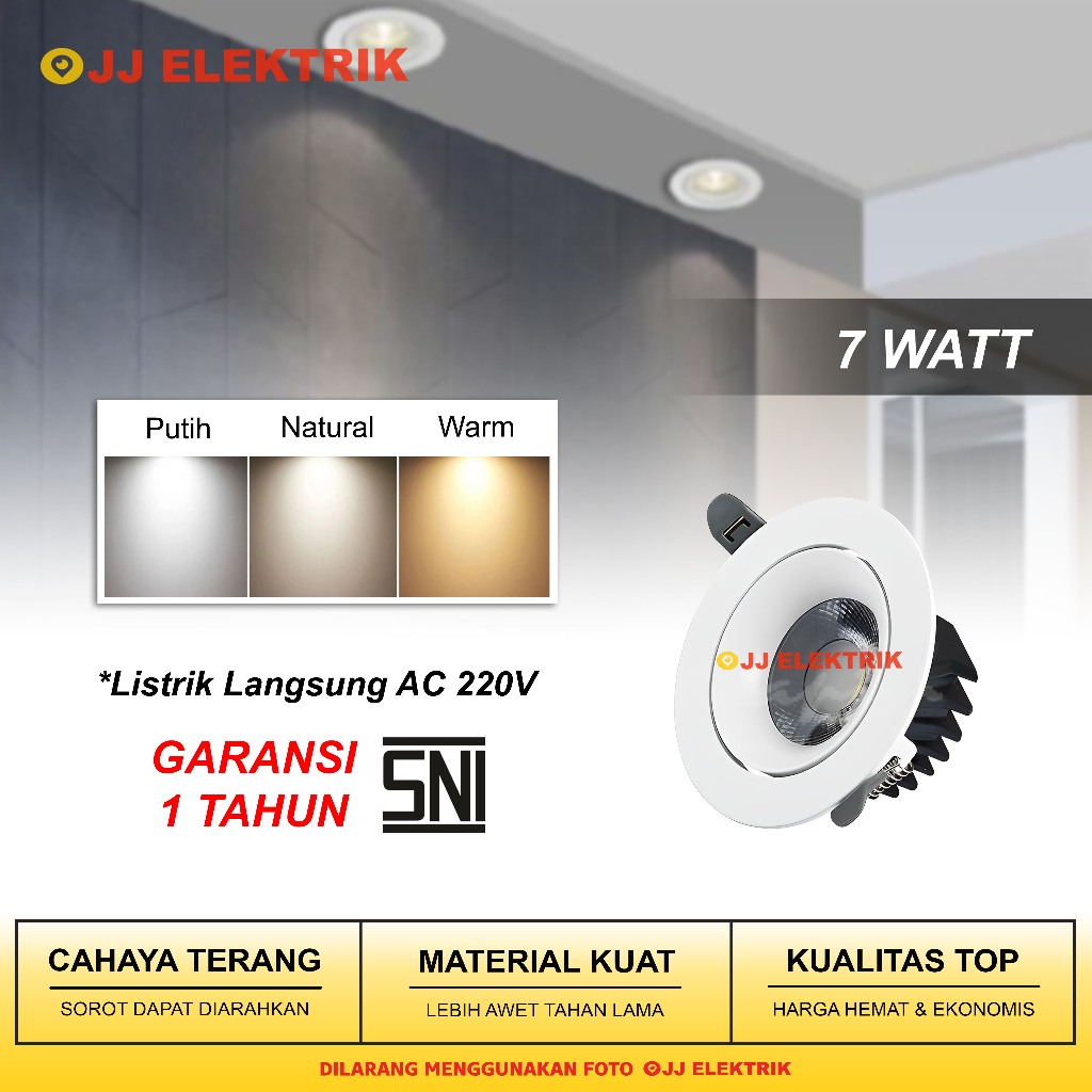 Jual Lampu Downlight Spotlight LED COB Plafon 7W 7 Watt Spot Light Plafon GARANSI Putih Dan ...
