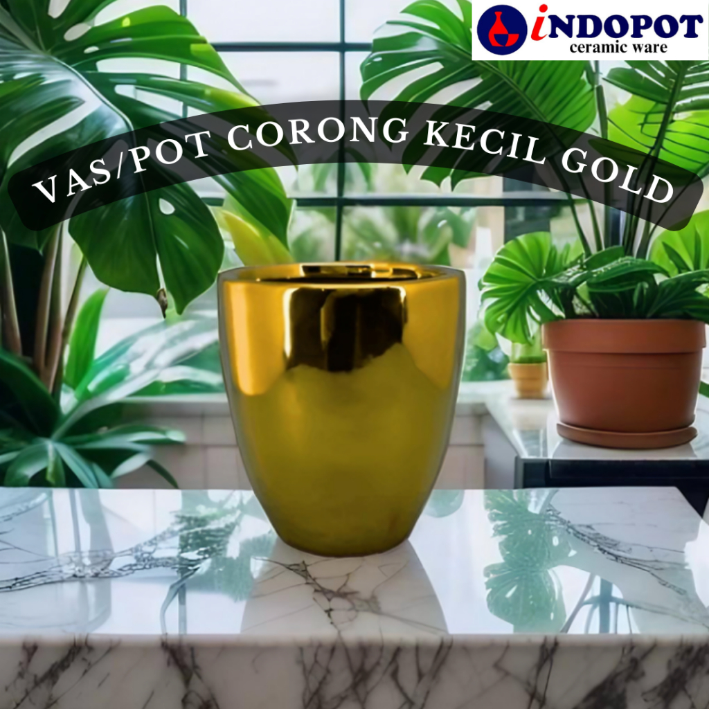 Jual Vas Pot Keramik Model Corong Kecil Gold bisa untuk dekorasi rumah ...