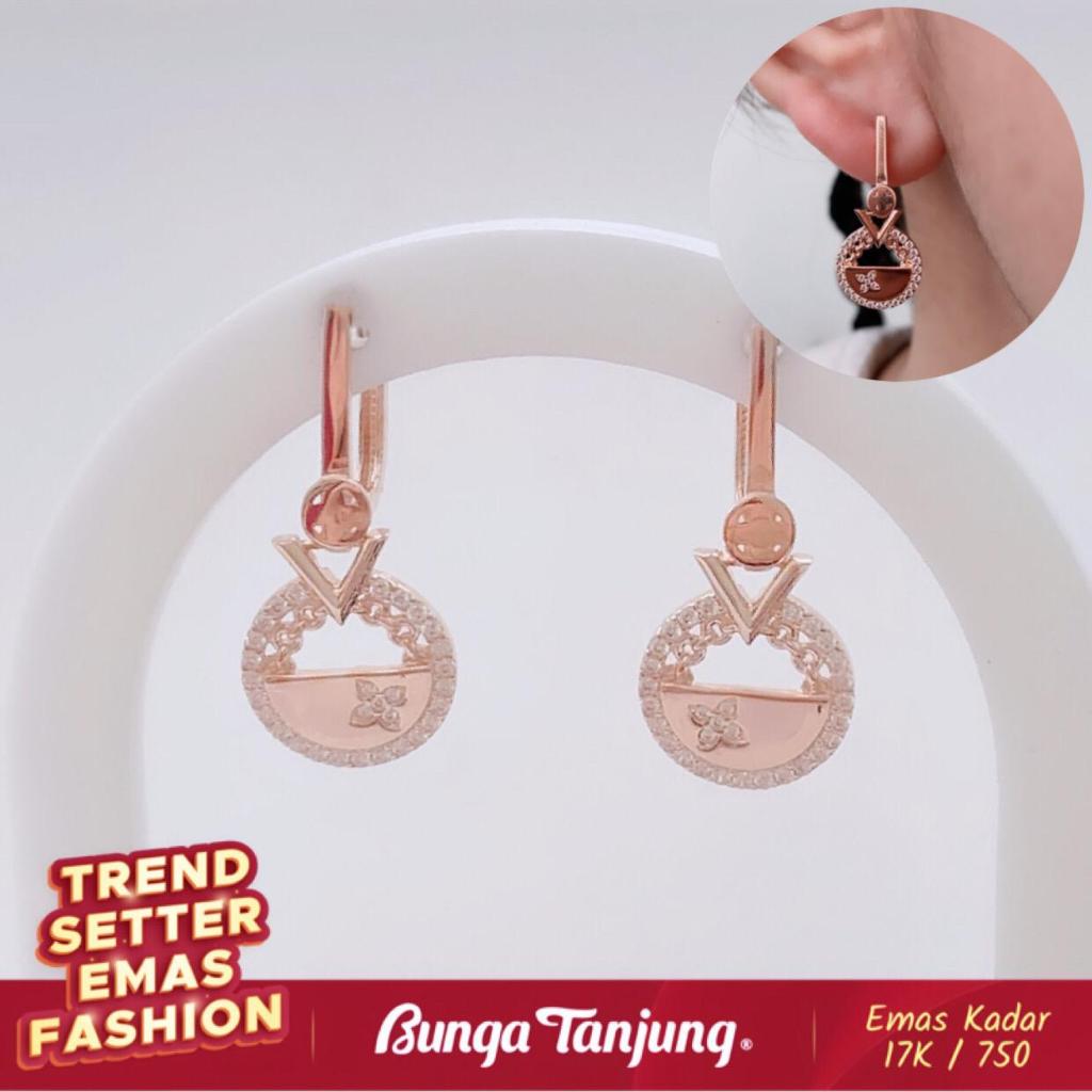 Jual ANTING KLIP V BULAT - EMAS 17K - BUNGA TANJUNG GOLD | Shopee Indonesia