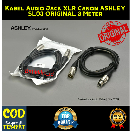 Jual Kabel Jack XLR CANON ASHLEY SL03 SL 03 ORIGINAL KABEL MIC AMPLIFIER POWER MIXER 3 Meter ...