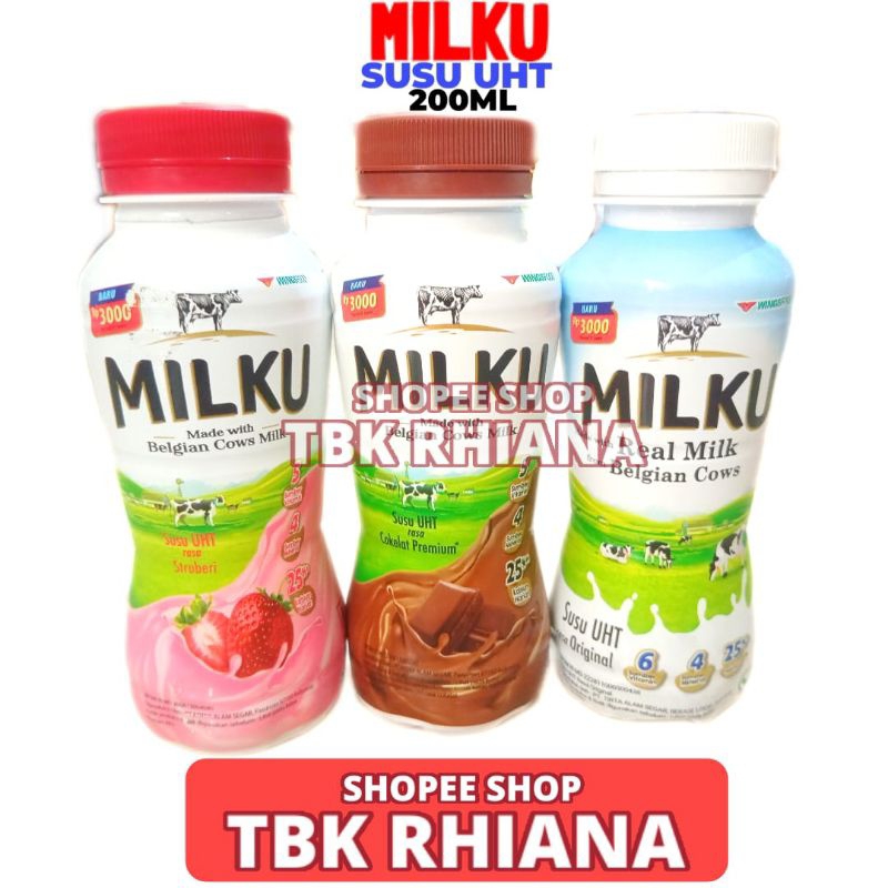 Jual Susu Botol Milku Susu UHT Premium Rasa Stroberi Dan Coklat 200 ML ...