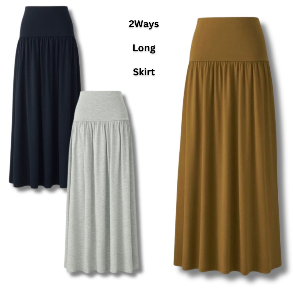 Jual Rok Midi Rampel Wanita (UNQ351 2WAYS LONG SKIRT) | Shopee Indonesia