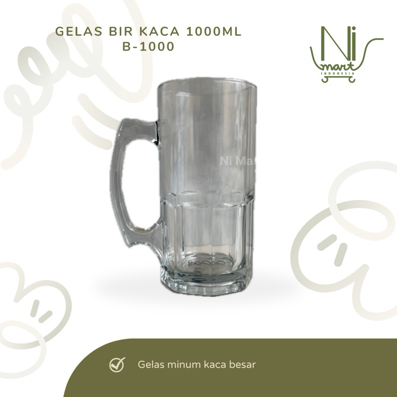 Jual Gelas Bir B-1000 Gelas Minum 1000ml Besar Kaca Jumbo Beer Gagang ...
