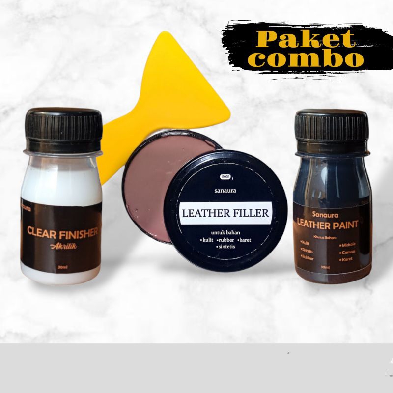 Jual paket combo dempul kulit/leather filler 50gr + leather paint 30ml ...