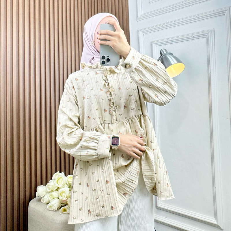 Jual RAMISHA BLOUSE KOREAN LOOK MOTIF OVERSIZE LENGAN BALON BY DHEVIA ...