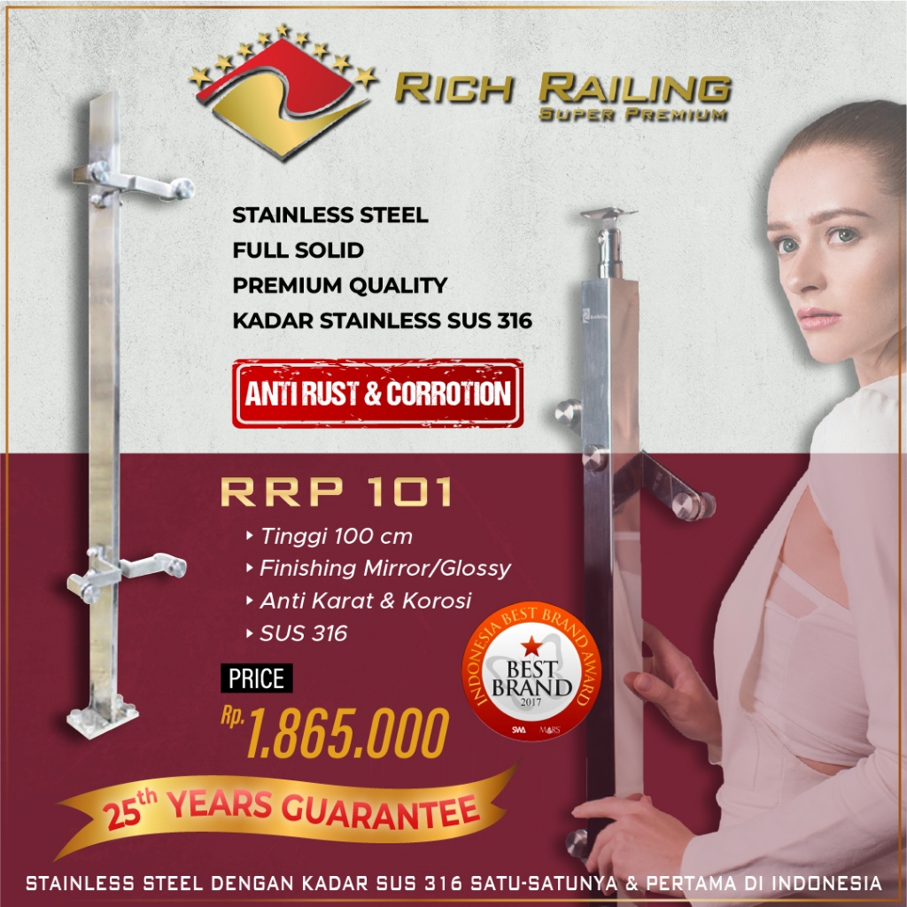 Jual [Rich Railing] Railing tangga stainless 316 tiang kaca RRP 101 ...