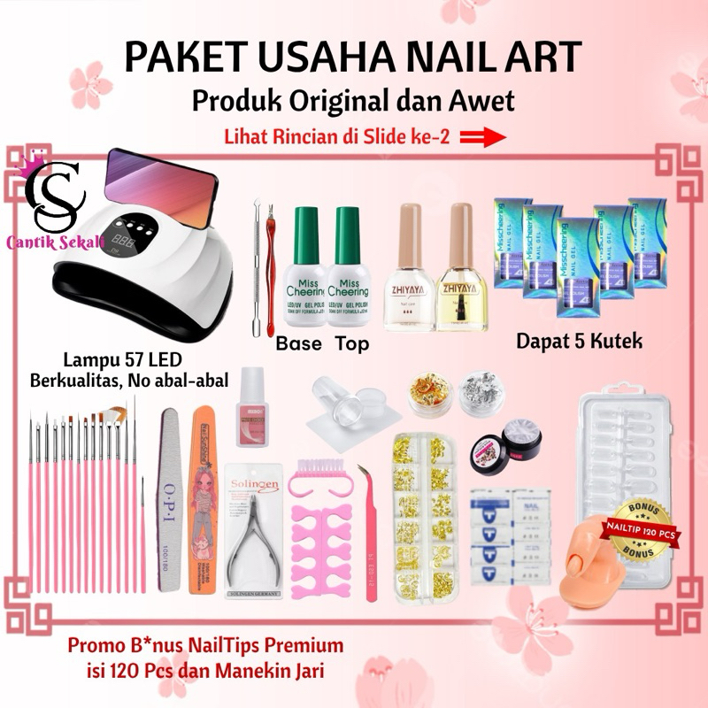 Jual Paket Usaha nailart Paket 5 Paket Lengkap Dengan Lampu UV LED 120 Watt aksesoris art cat ...
