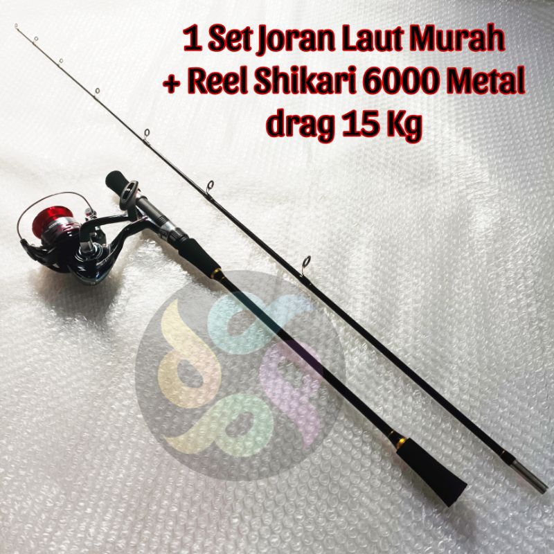 Jual satu set joran laut kaku jigging fiber solid padat Ajiro black jigging reel 6000 Metal ...