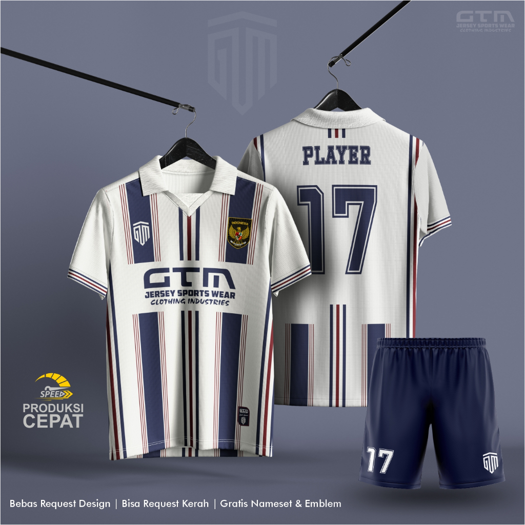 Jual JERSEY BOLA FUTSAL PUTIH BIRU KERAH RETRO ~ FREE CUSTOM DESIGN ...