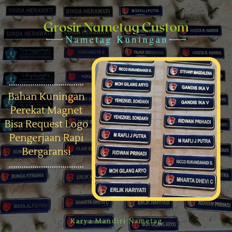 Jual Papan Nama Dada Name Tag Grafir Bahan Kuningan Logo Custom Perekat ...