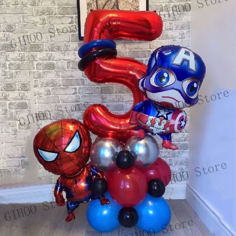 Jual Paket Balon Spiderman Captain America Angka Superhero Dekorasi ...