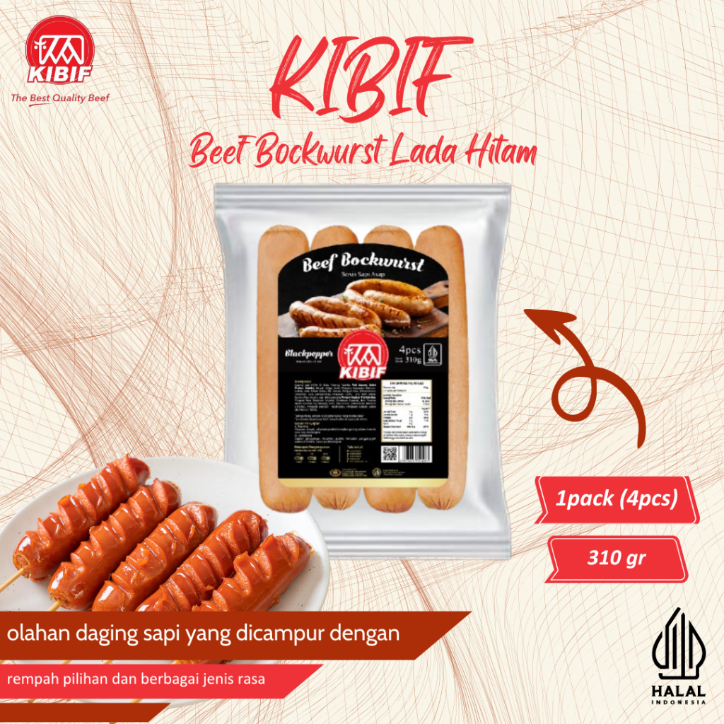Jual KIBIF Beef Bockwurst Premium Blackpepper - Smoked Sosis Sapi Lada ...