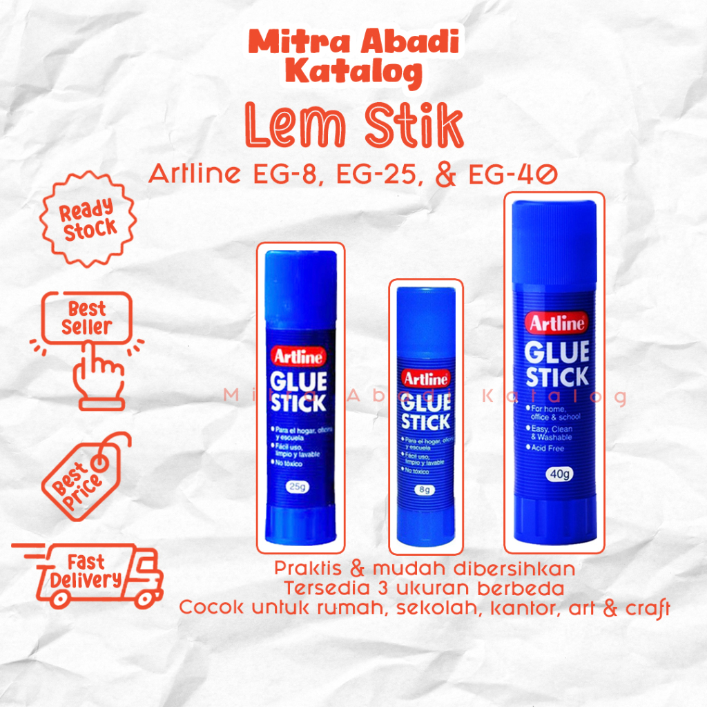 Jual LEM STIK ARTLINE EG 8, EG 25, EG 40 / LEM KERTAS PADAT BENING ...