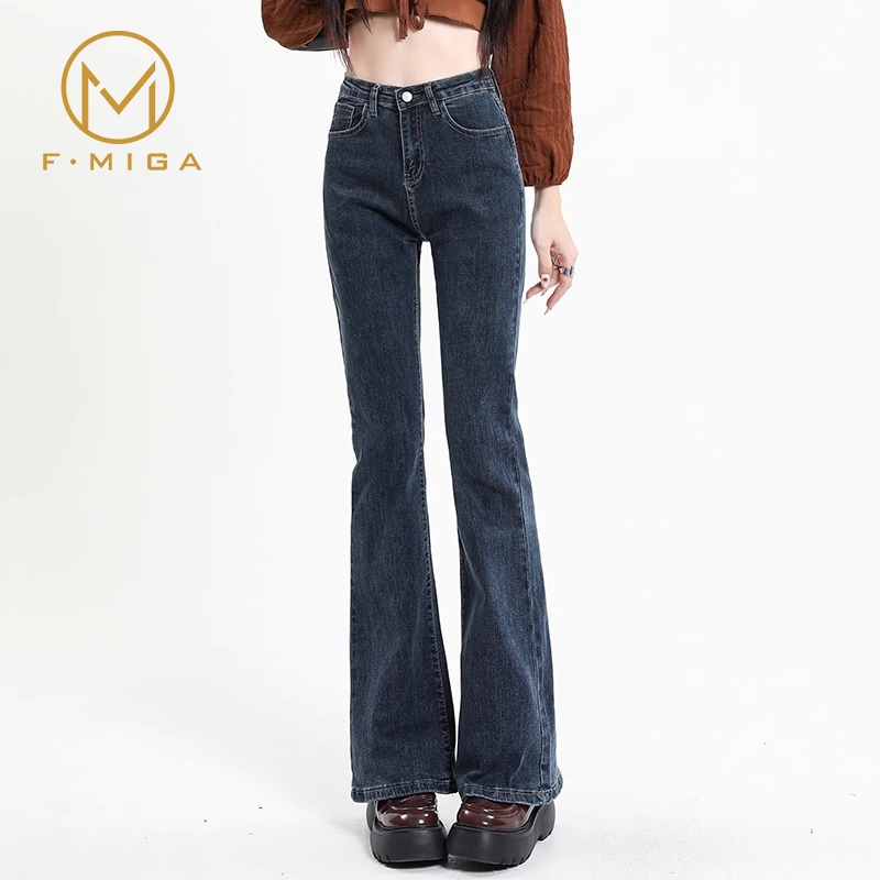 Jual F·MIGA C61 Biru retro Highwaist Stretch Cutbray Flare Celana Jeans ...