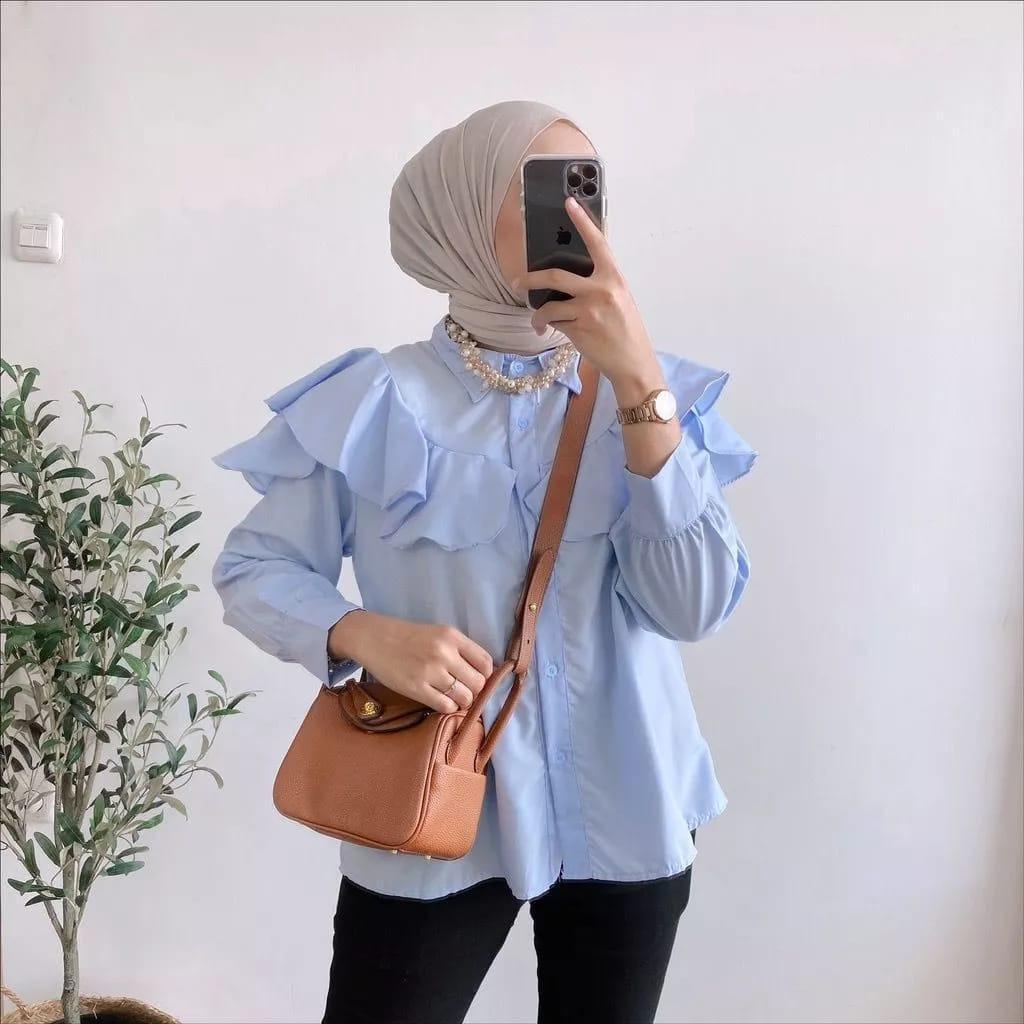 Jual Blouse Rania Ruffle Lengan Panjang | Shopee Indonesia