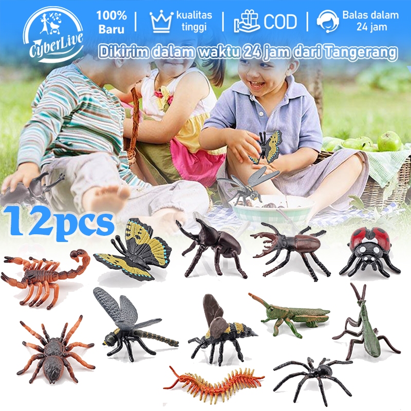 Jual 12pcs Set Mainan Anak Serangga Karet Mainan Hewan Tawon Kupu ...