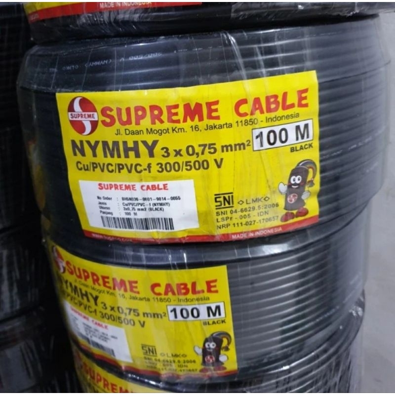 Jual Kabel Listrik Serabut Supreme NYMHY 3 x 0.75 mm2 Hitam NYYHY 3x0.75 mm2 1 Roll 100 meter ...