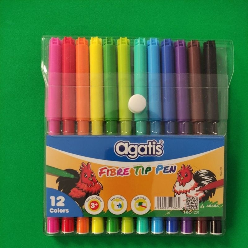 Jual Spidol Agatis Fibre Tip Pen 12 Warna | Shopee Indonesia