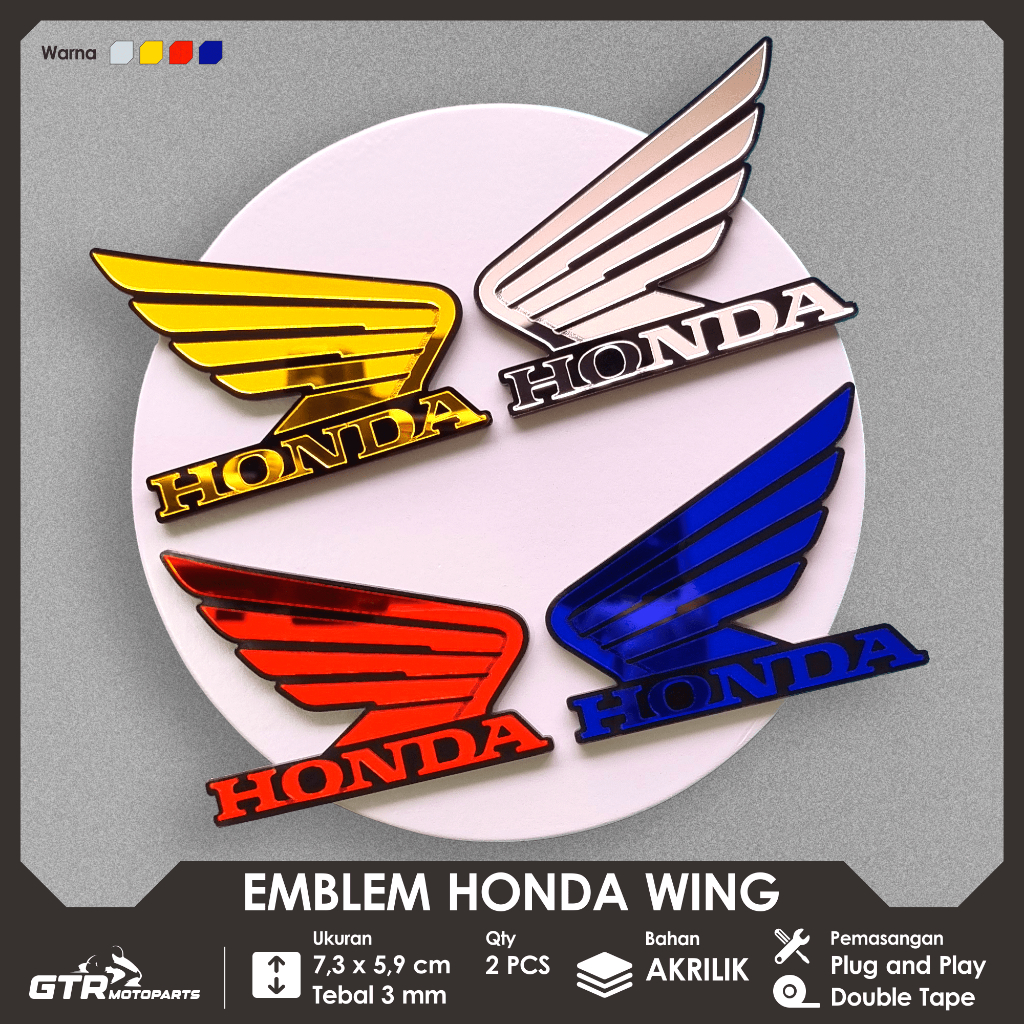 Jual GTR Emblem Honda Wings 2 PCS Logo Timbul 3D Aksesoris Motor Emblem ...