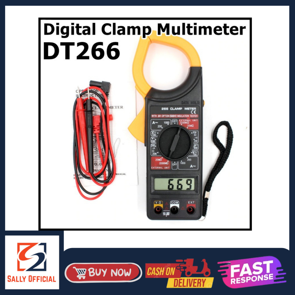 Jual Clamp Multimeter DT266 Tang Ampere / Arus Ohm Volt Meter Digital AC DC | Shopee Indonesia