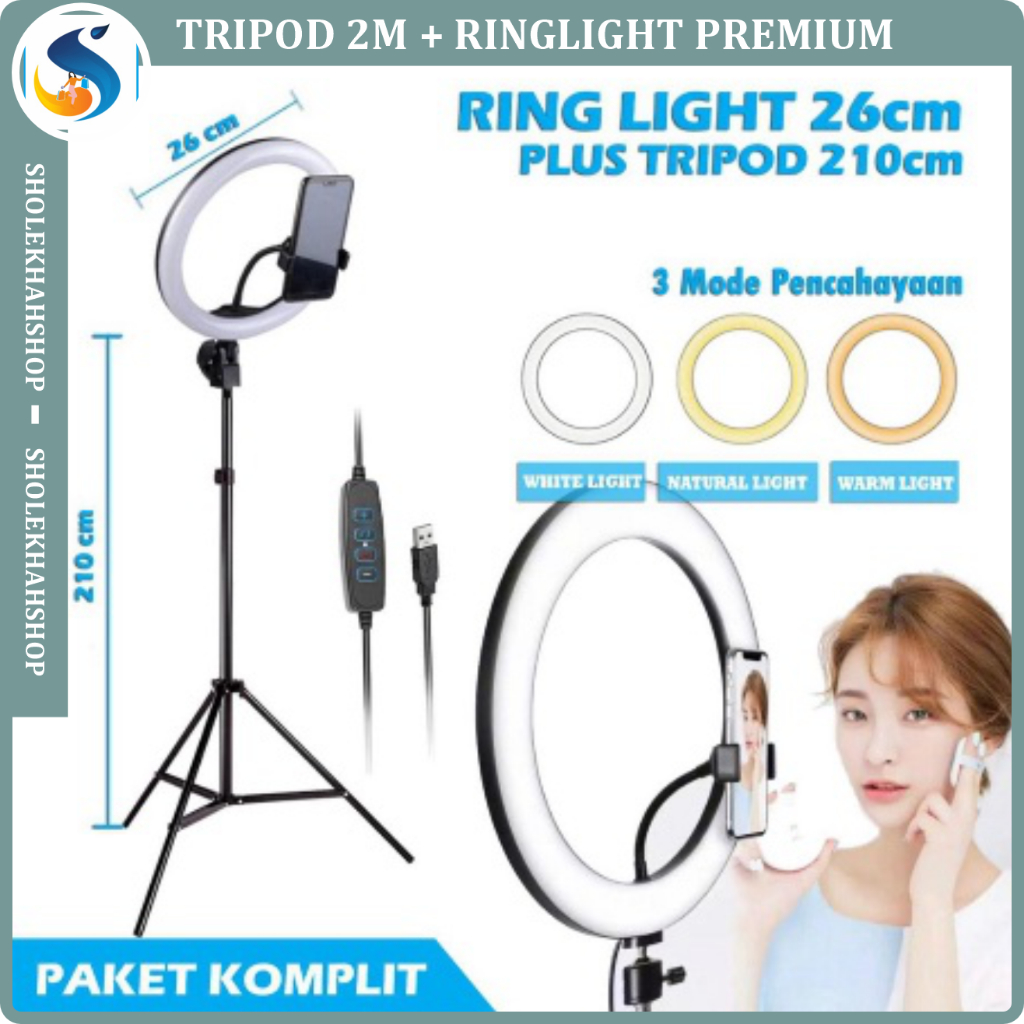 Jual Ringlight 26 Cm + Tripod 2 Meter Lampu Foto Vlog Makeup, tiktok ...
