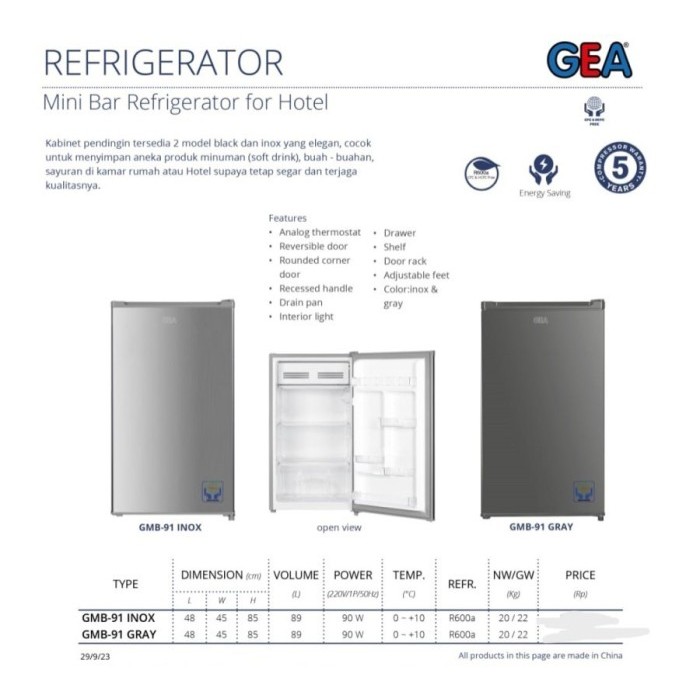 Jual GEA Mini Bar Refrigerator for Hotel GMB-91 / GMB 91 / GMB91 Kulkas ...